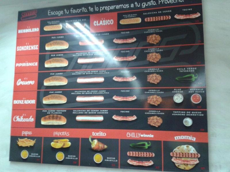 Menu at Dogos restaurant, Mazatlán, Av. Ejercito Mexicano Col. Lomas ...