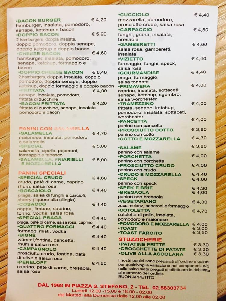 Menu da Margy Burger Milano fast food, Milano