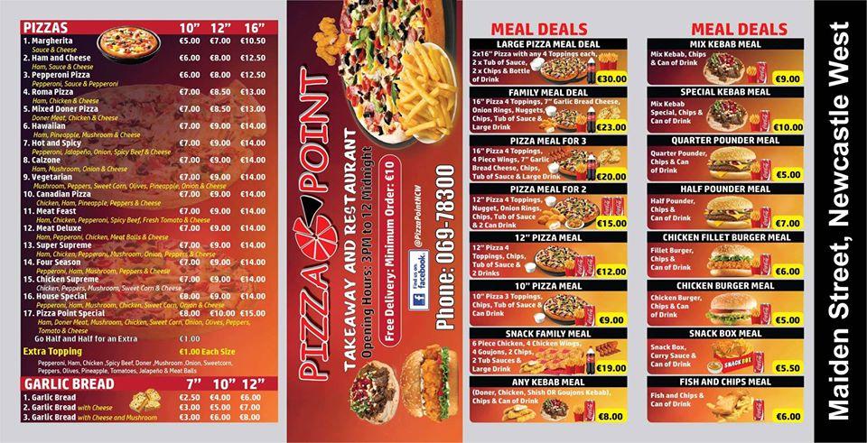 Menu at Pizza Point restaurant, Newcastle West
