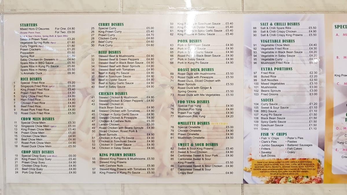 Menu at Spring Garden restaurant, Penarth