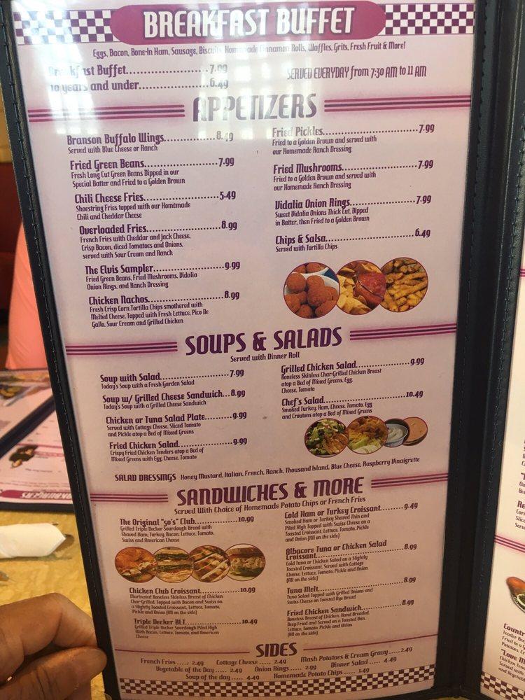 Menu at Jackie B. Goode's Uptown Cafe and Dinner Theater, Branson
