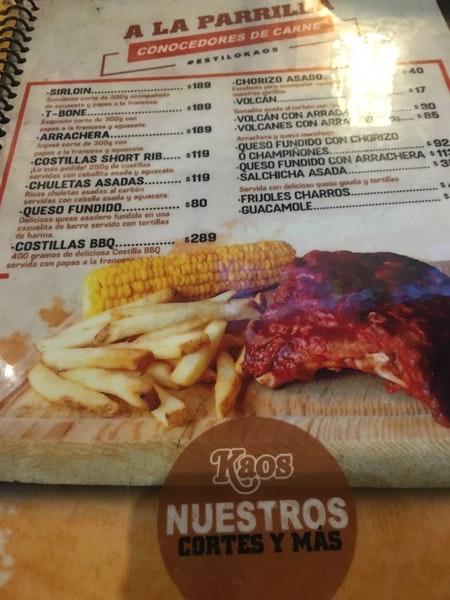Menu at Kaos Nueva Sucursal restaurant, Guadalupe