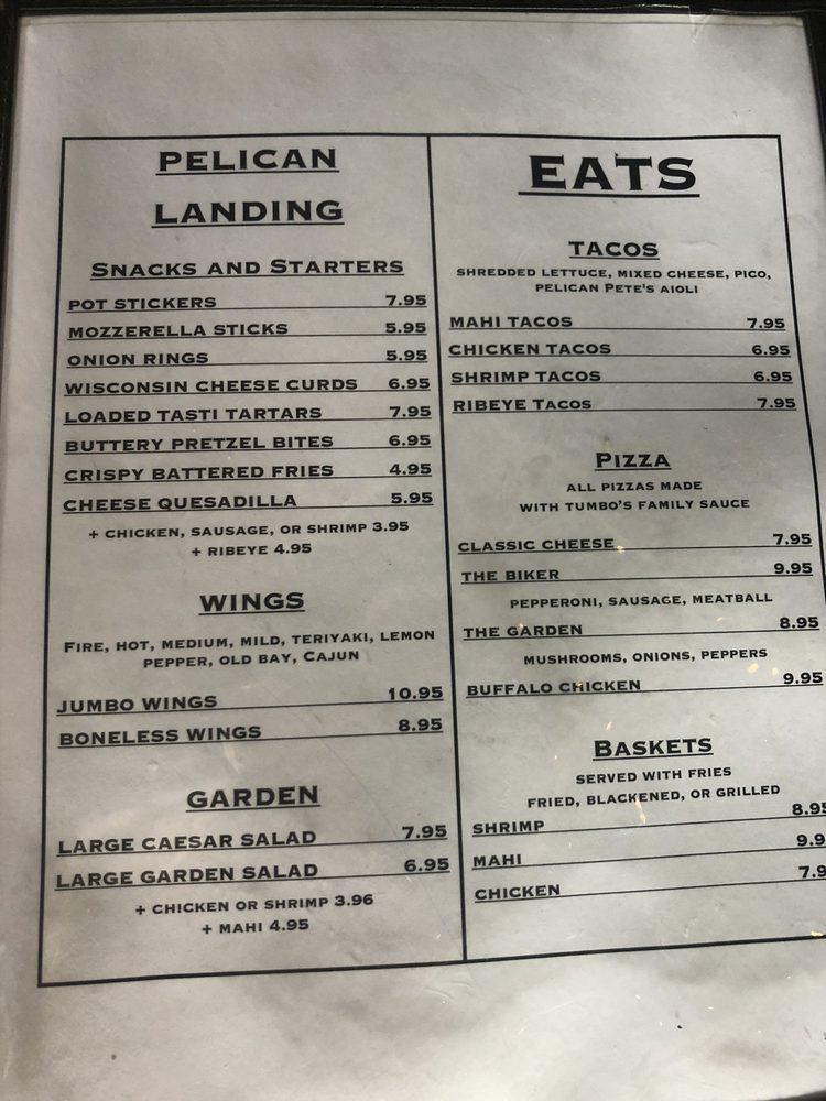 Menu at Pelican Landing pub & bar, St. Augustine