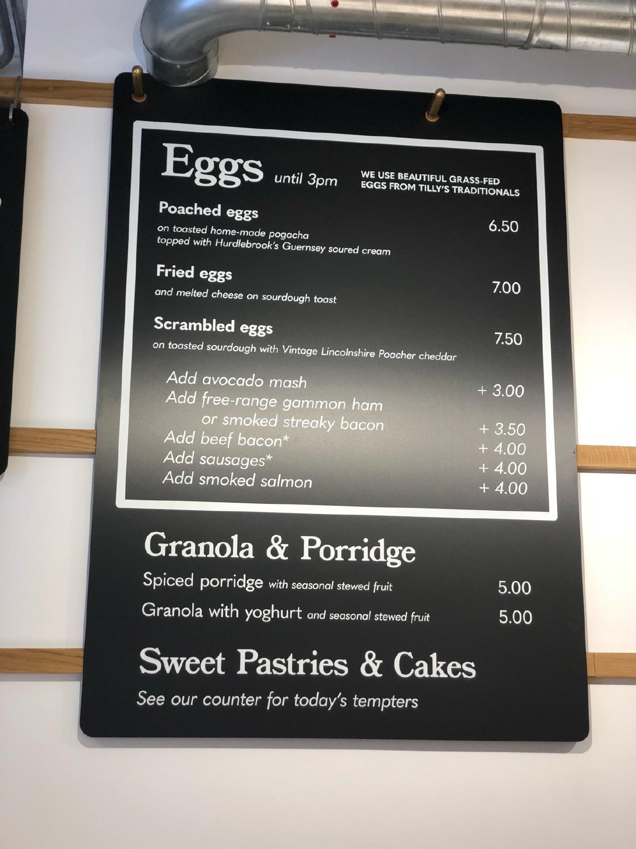 Menu at Popina cafe, London