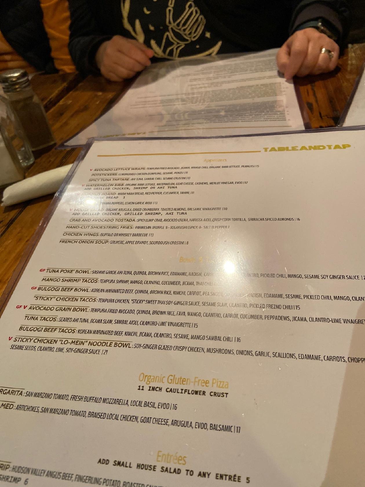 Menu at The Local Table and Tap restaurant, Kauneonga Lake