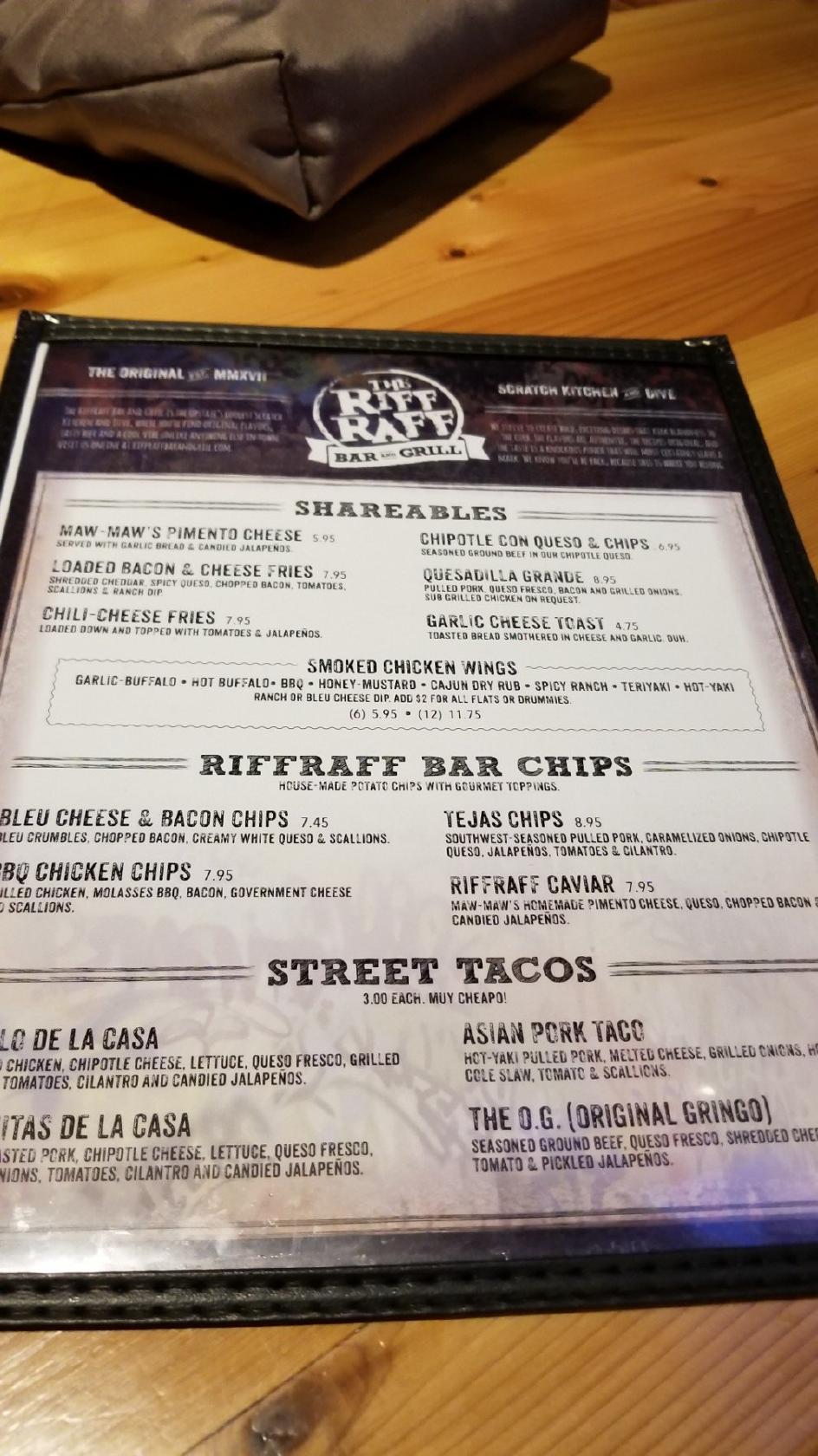 Menu at RiffRaff Bar and Grill, Greer, 242 W Wade Hampton Blvd C