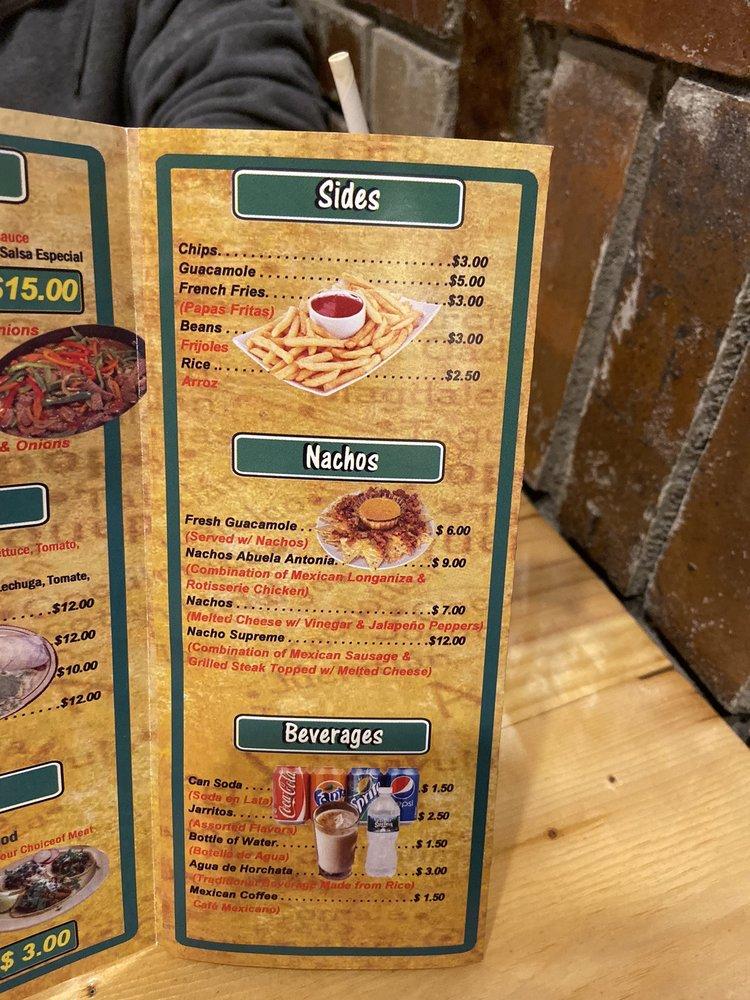 Menu at Abuela Antonia restaurant, New York City