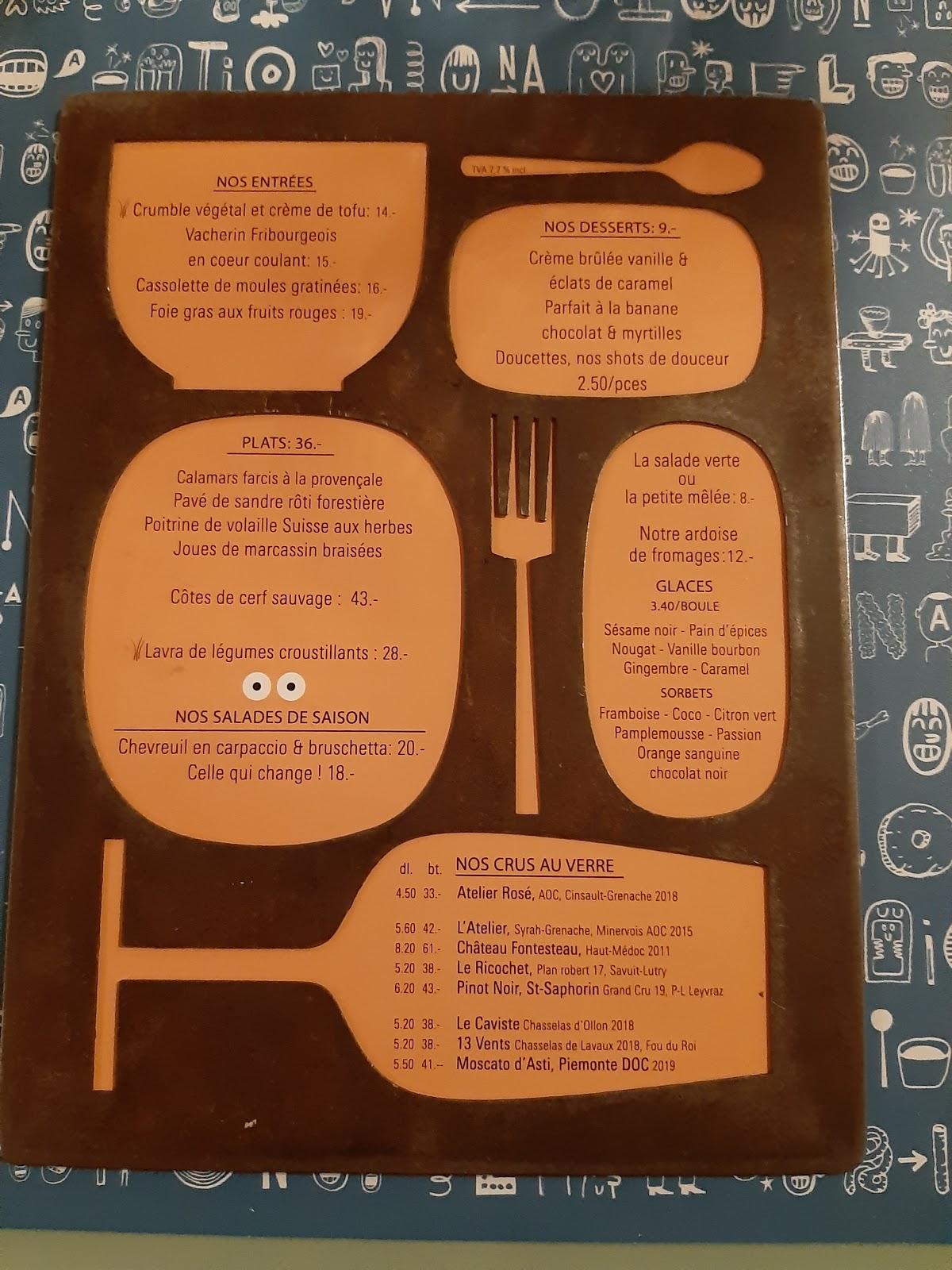 Menu at National Café-Resto-Bar, Vevey