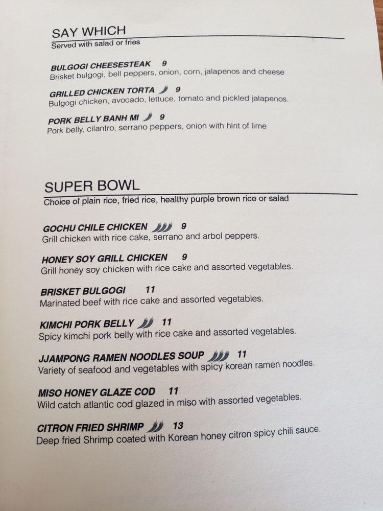 Menu at The Gochu Handcrafted Korean BBQ Bowl, El Paso