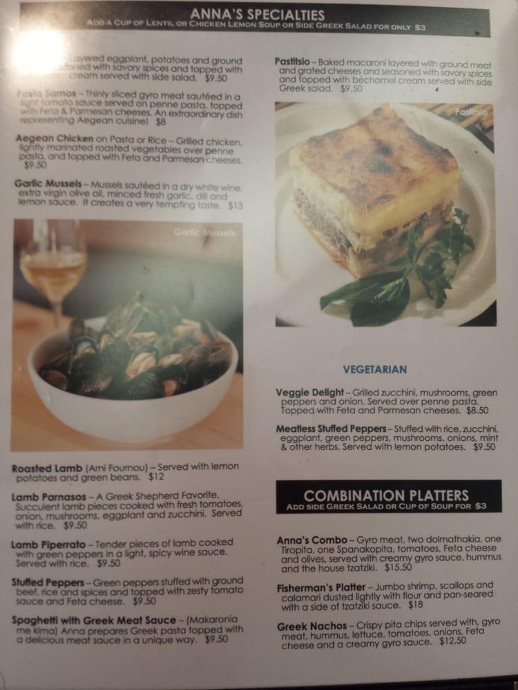 Menu at Anna's Greek Cuisine restaurant, Columbus, Sawmill Rd