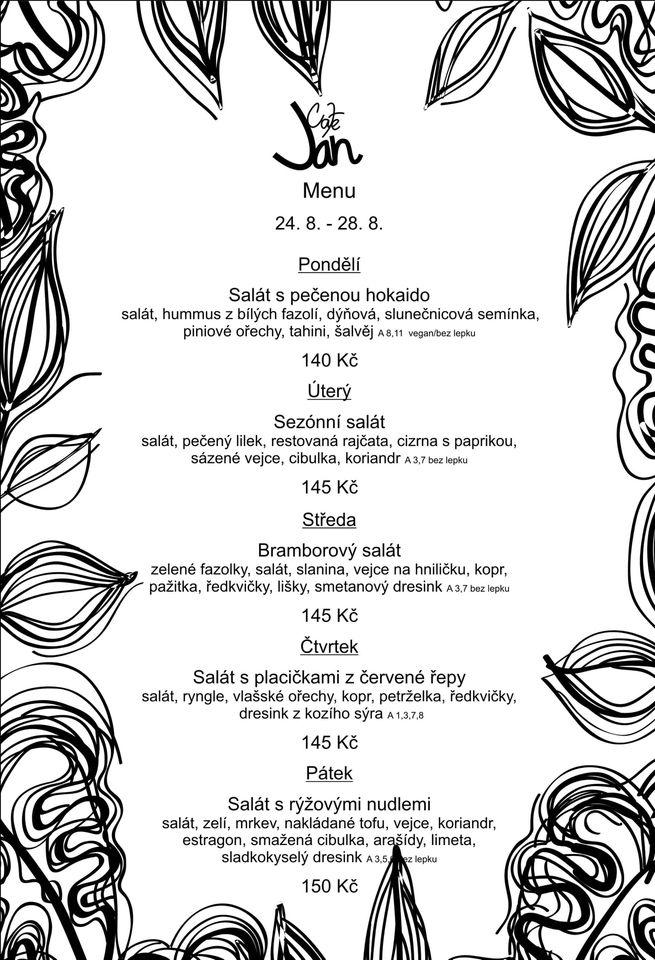 Menu at Cafe Jan, Olomouc