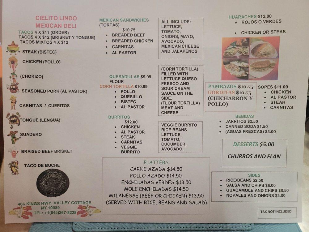Menu at Cielito Lindo restaurant, Valley Cottage