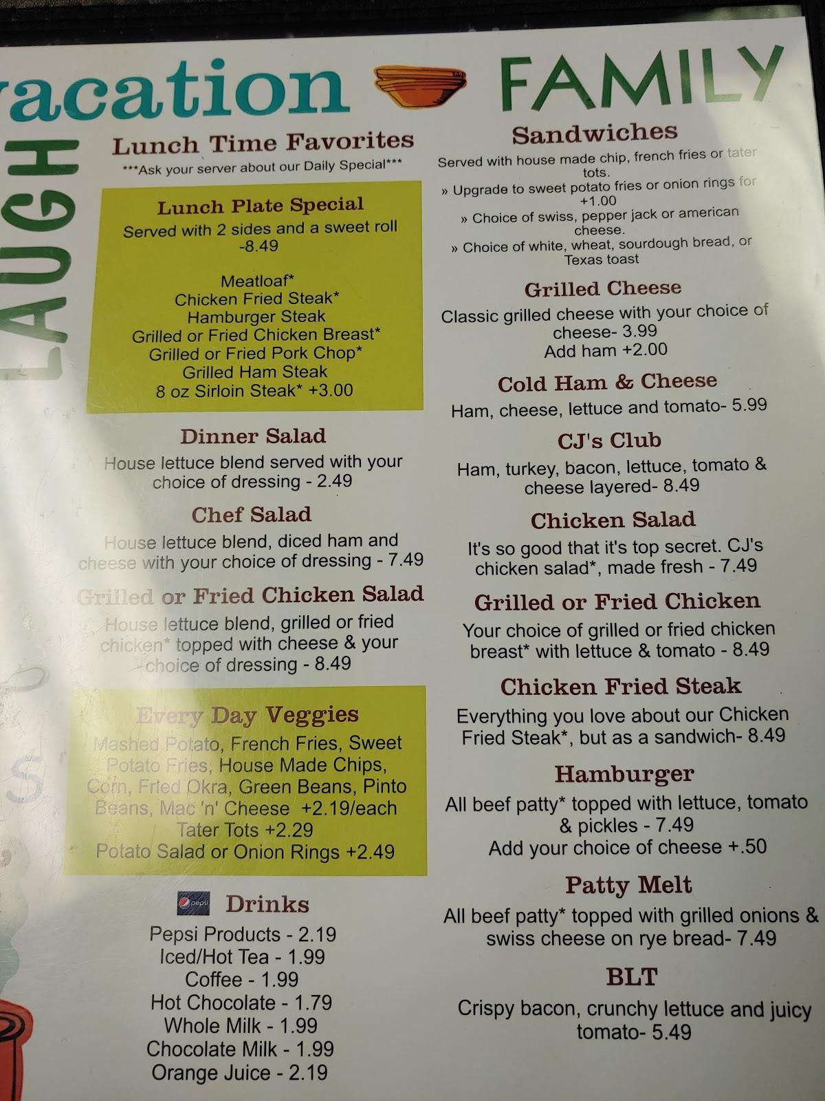 Menu at Cj's Cafe, Azle