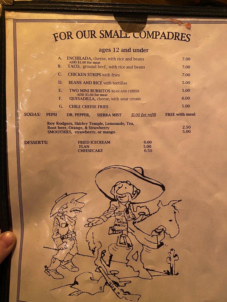 Menu at Compadres restaurant, Dayton
