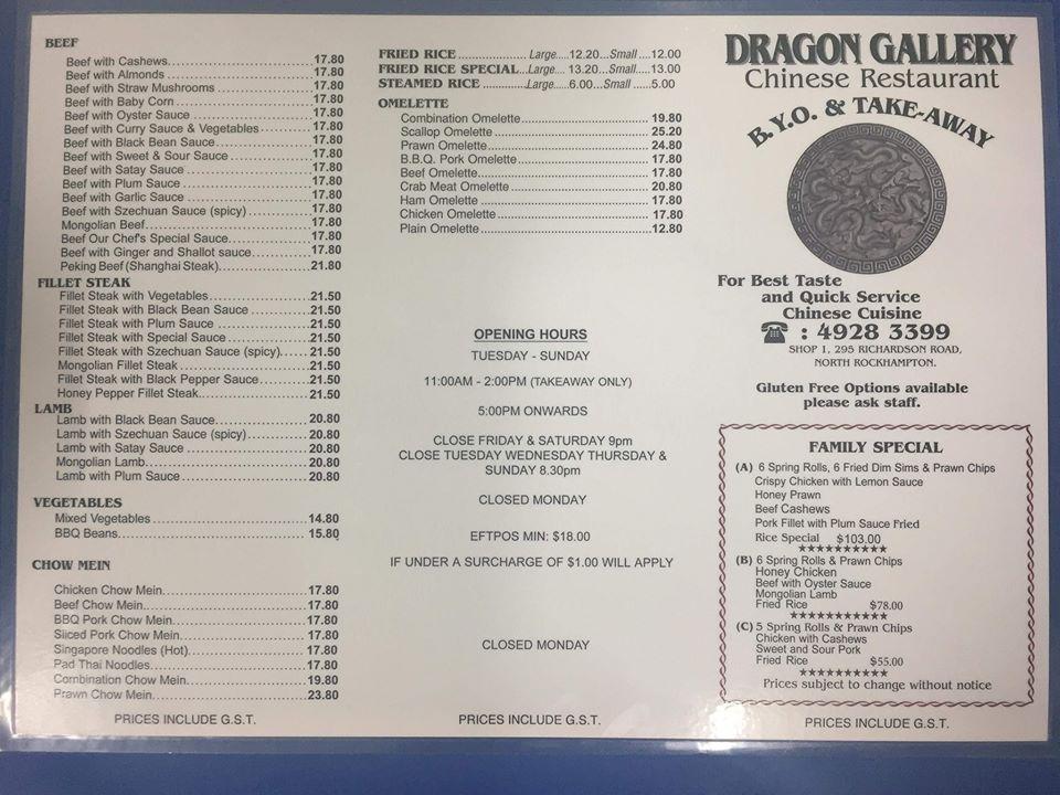 Dragon Garden Chinese Restaurant Menu Bundamba | Fasci Garden