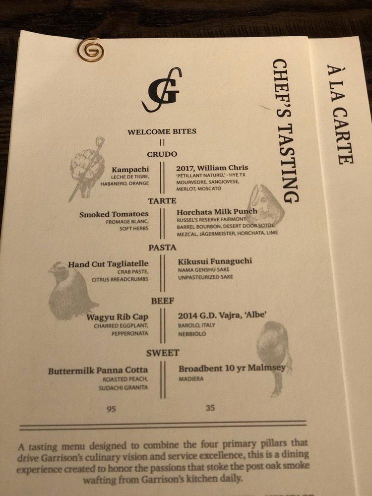 Menu at Fairmont Austin restaurant, Austin
