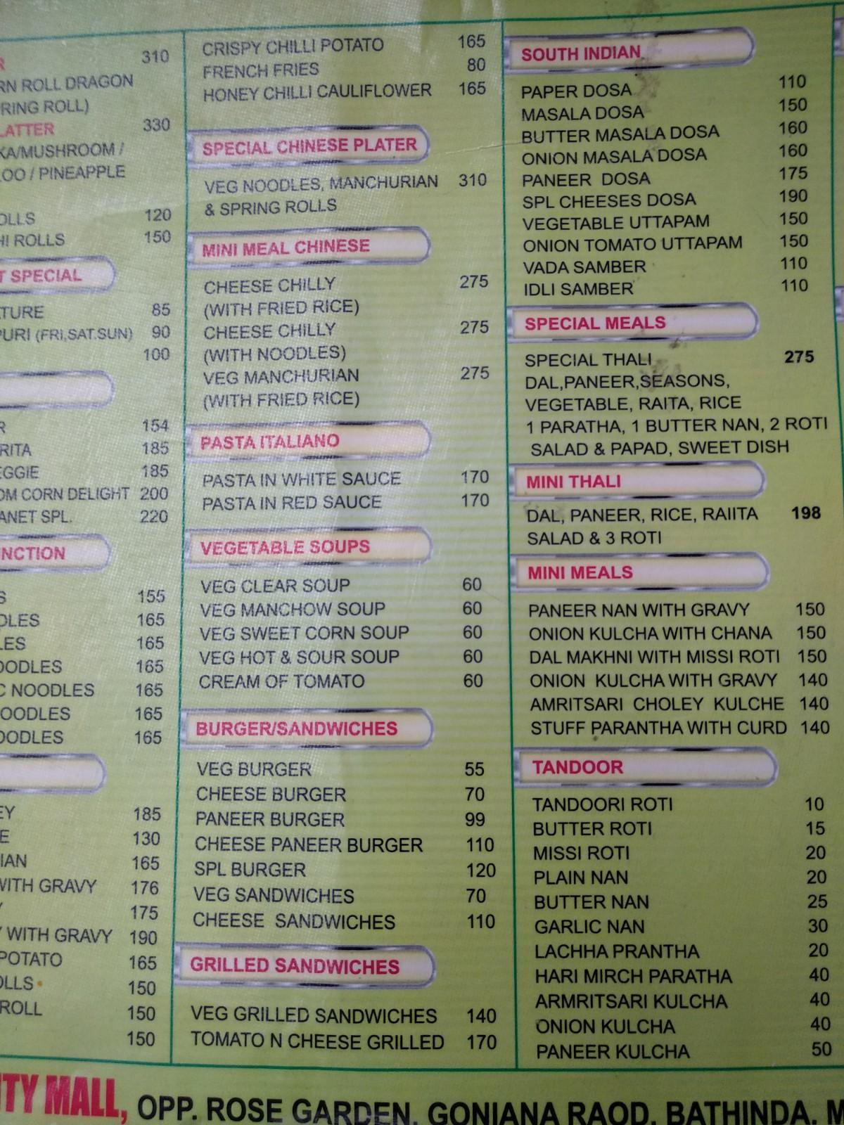 Menu at Food Planet, Bathinda