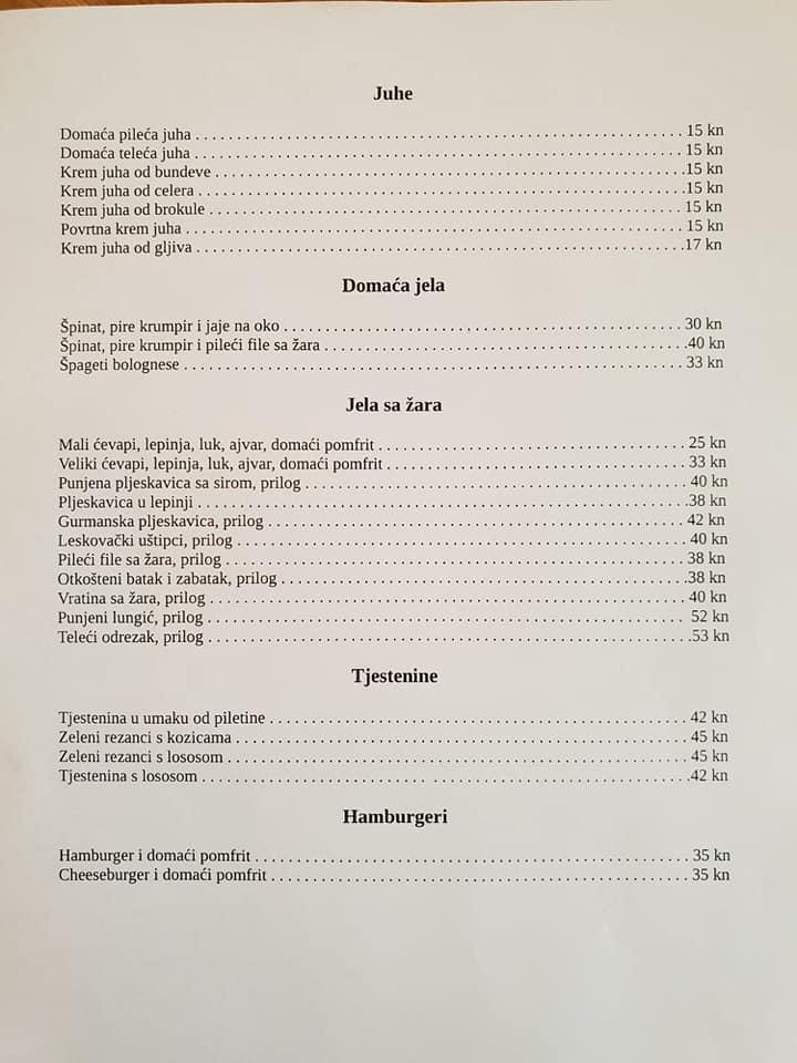 Menu at Kaptol Zagreb restoran i caffe bar, Zagreb