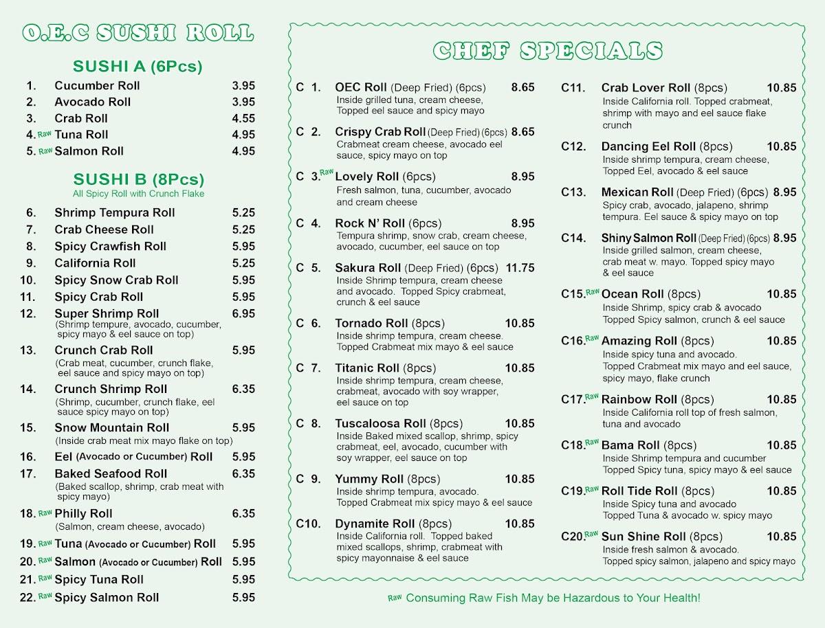 Carta del restaurante OEC Japanese Hibachi & Sushi McFarland ...