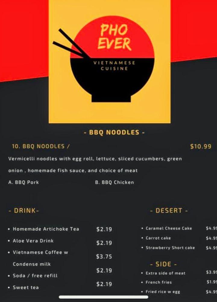 Menu at PHO EVER restaurant, Fort Polk South