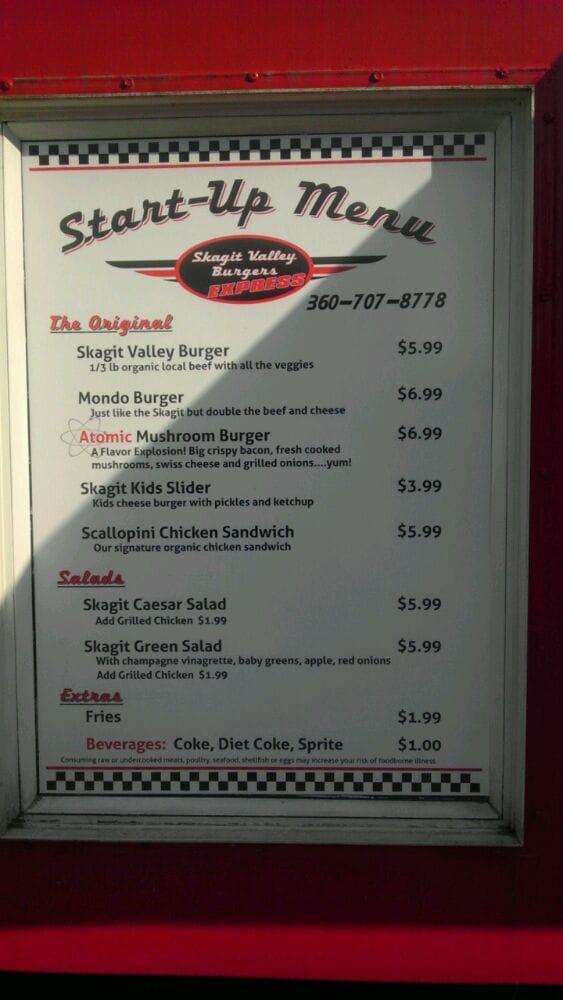 Menu at Skagit Valley Burger Express restaurant, Sedro-Woolley