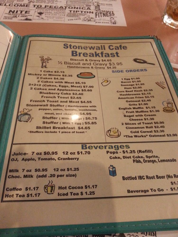 Menu at Stonewall Cafe, Pecatonica