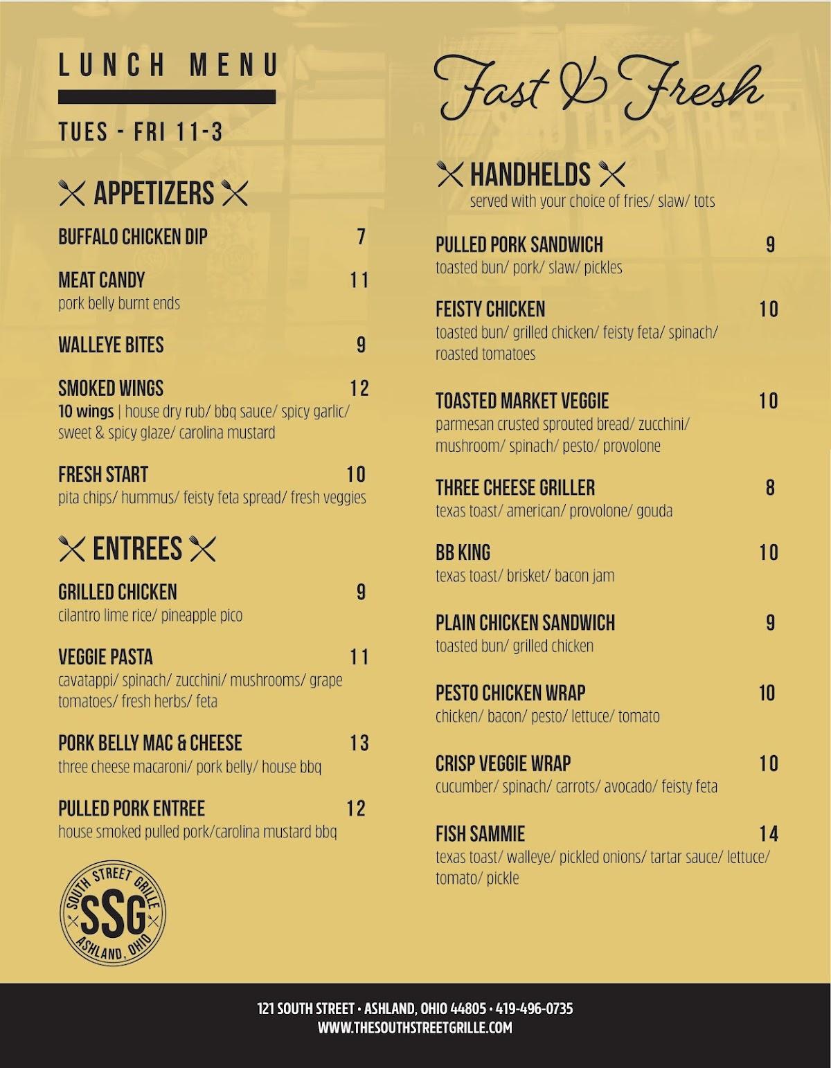 Menu at The South Street Grille steakhouse, Ashland