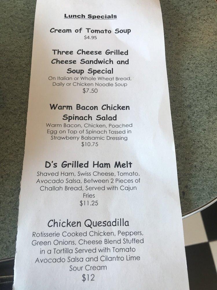 Menu at Triple D's Diner restaurant, Niagara Falls