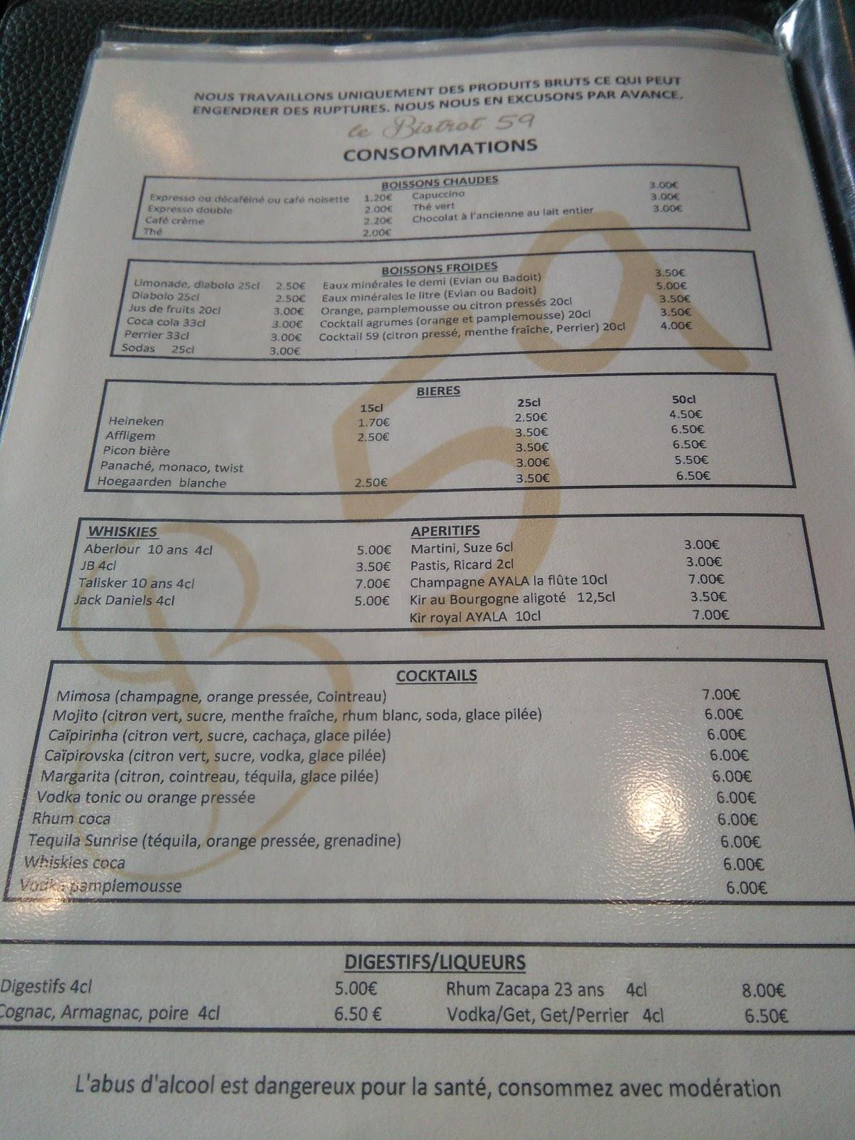 Menu au Bistrot 59 restaurant, Saint-Lô