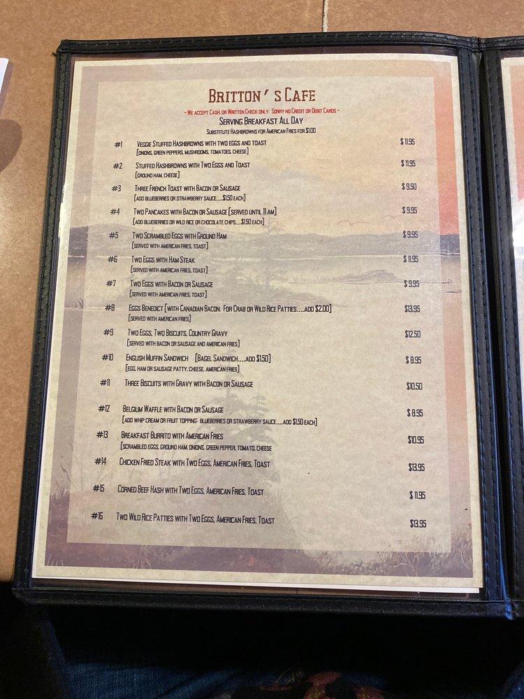 Menu at Britton's Café Inc. cafe, Ely