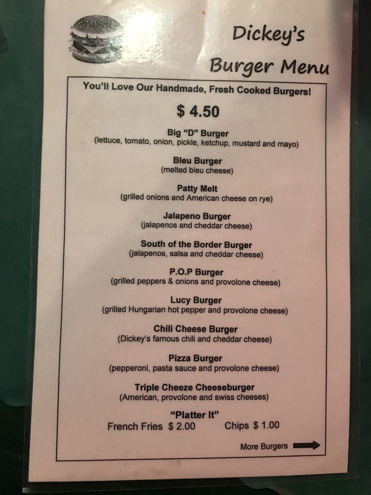 Menu at Dickey's Lounge pub & bar, Youngstown