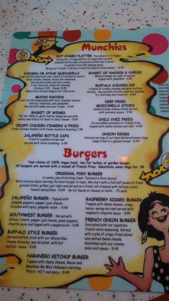 Menu at Poky Dot restaurant, Fairmont