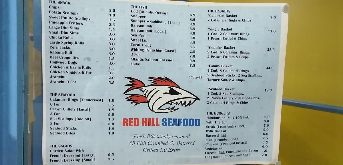 Menu at Red Hill Seafood fast food, Red Hill