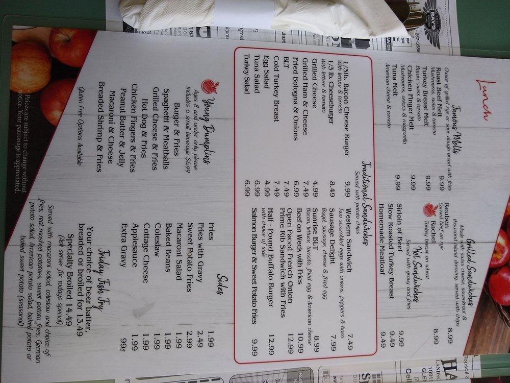 Menu at Apple Dumplin restaurant, Springville