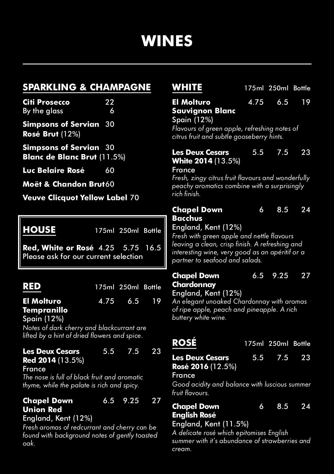 Menu at Citi Terrace restaurant, Canterbury