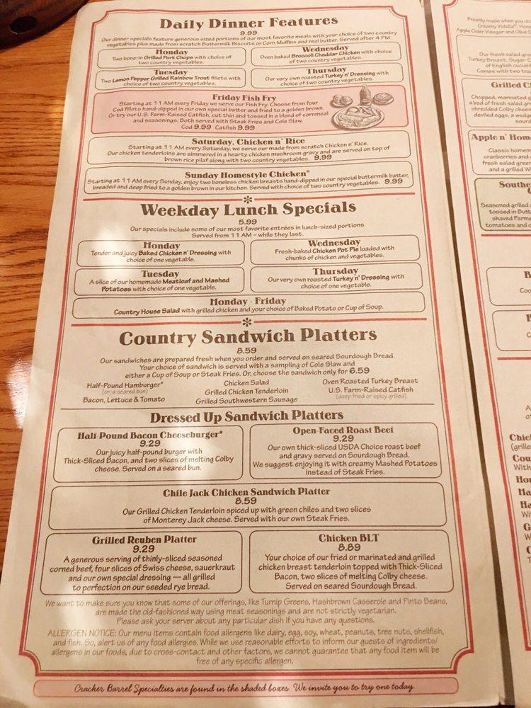 Menu at Cracker Barrel Old Country Store, San Marcos, IH 35 S