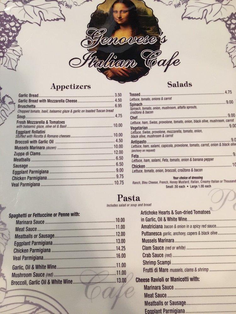 Menu at Genovese's Italian Cafe, Daytona Beach Shores, 116 Dunlawton Blvd