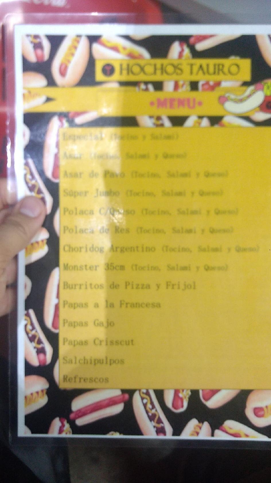 Menu at Hochos Tauro restaurant, Guadalupe