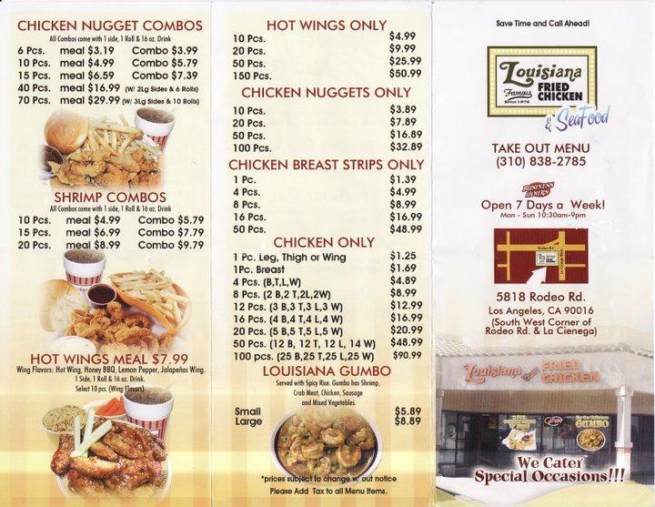 Carta de comida rápida Louisiana Fried Chicken, Los Angeles, W ...