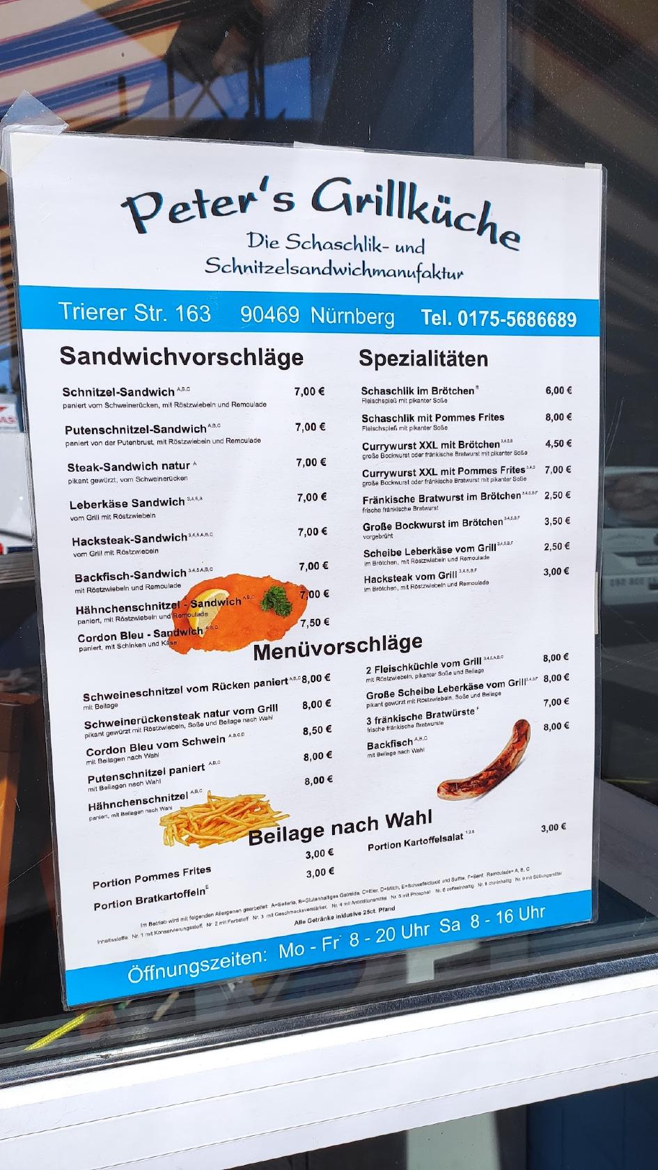 Speisekarte von Peters Grillküche - Das Original pub & Bar, Nürnberg