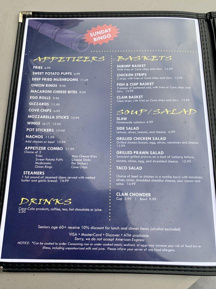 Menu at Pirates Cove Pub, Ocean Shores
