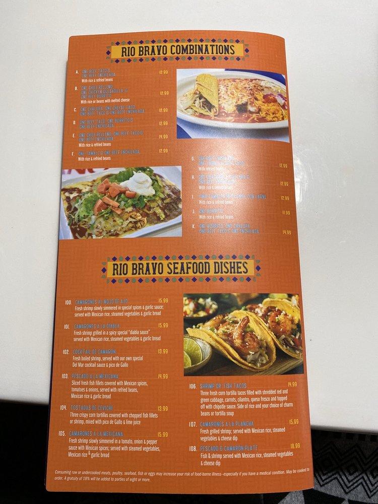 Menu at Rio Bravo restaurant, Pensacola, Bayou Blvd