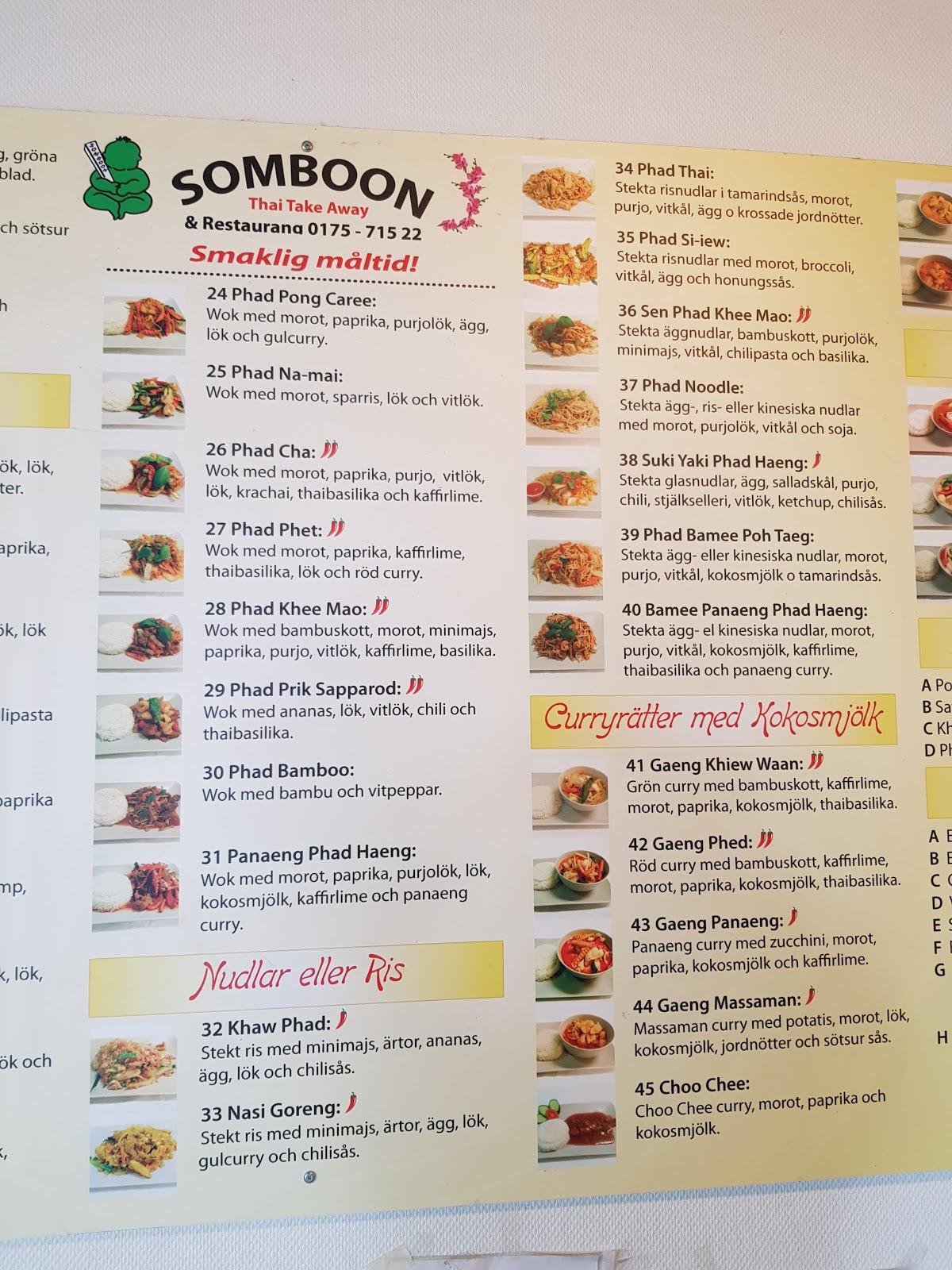 Menu at Somboon Thai Takeaway restaurant, Rimbo