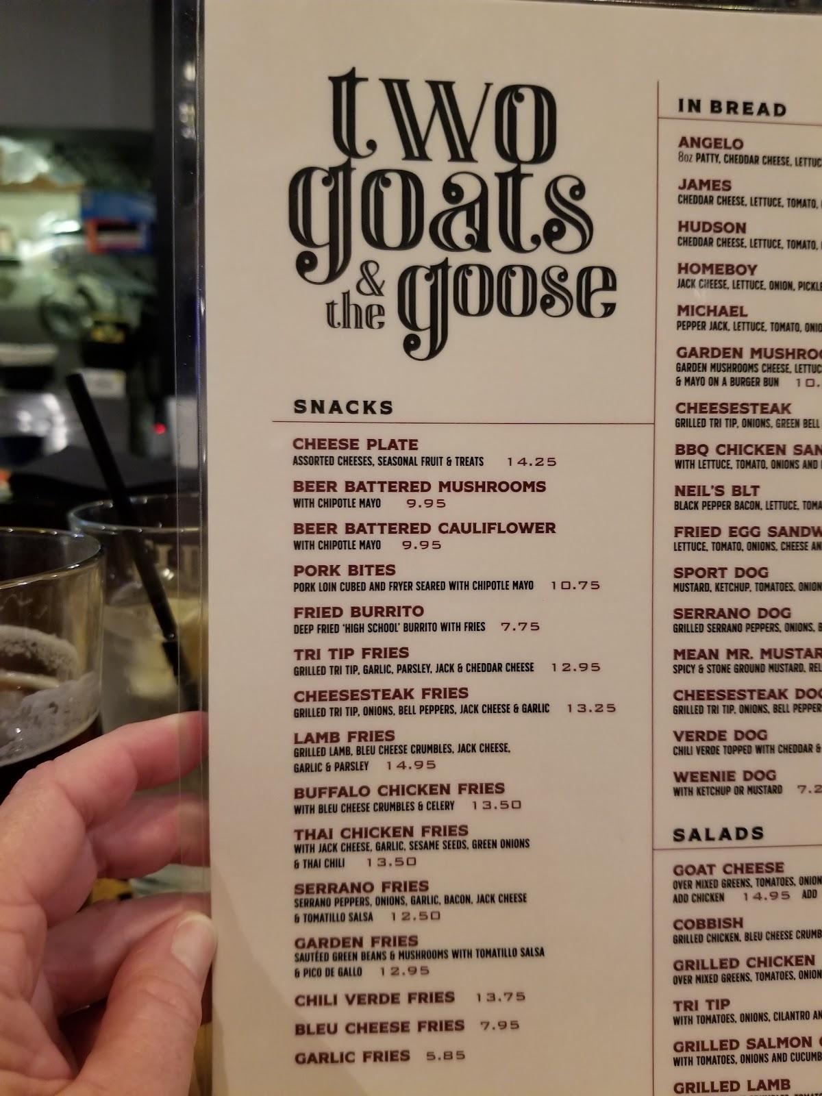 Menu at TWO GOATS & THE GOOSE restaurant, Bakersfield