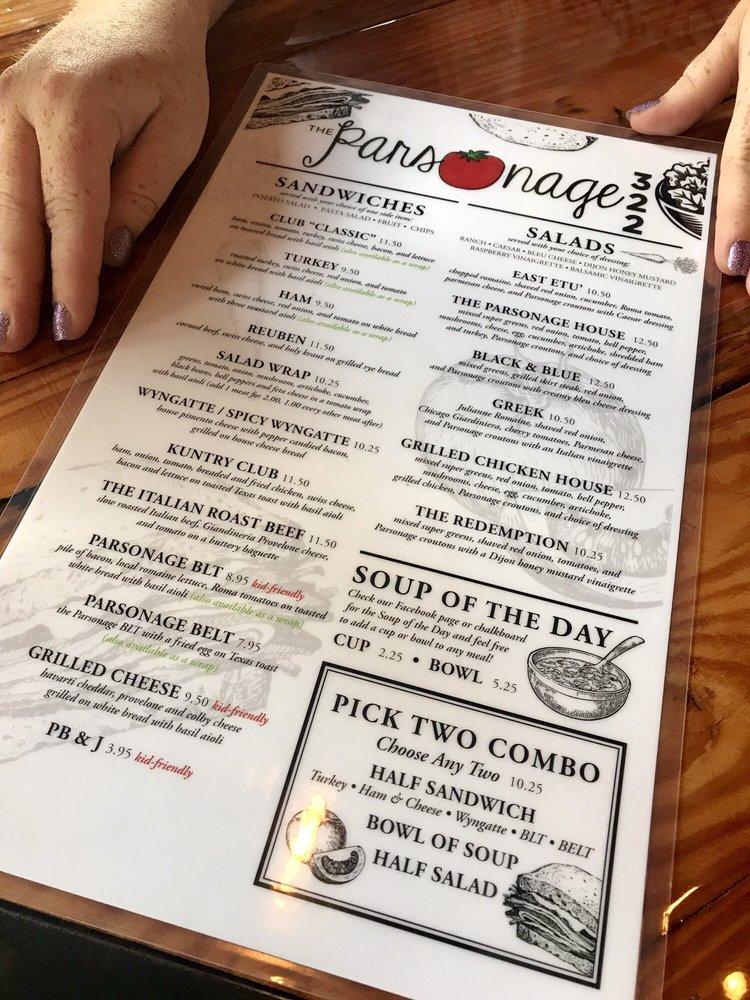 Menu at The Parsonage restaurant, Jonesboro, 305 S Main St