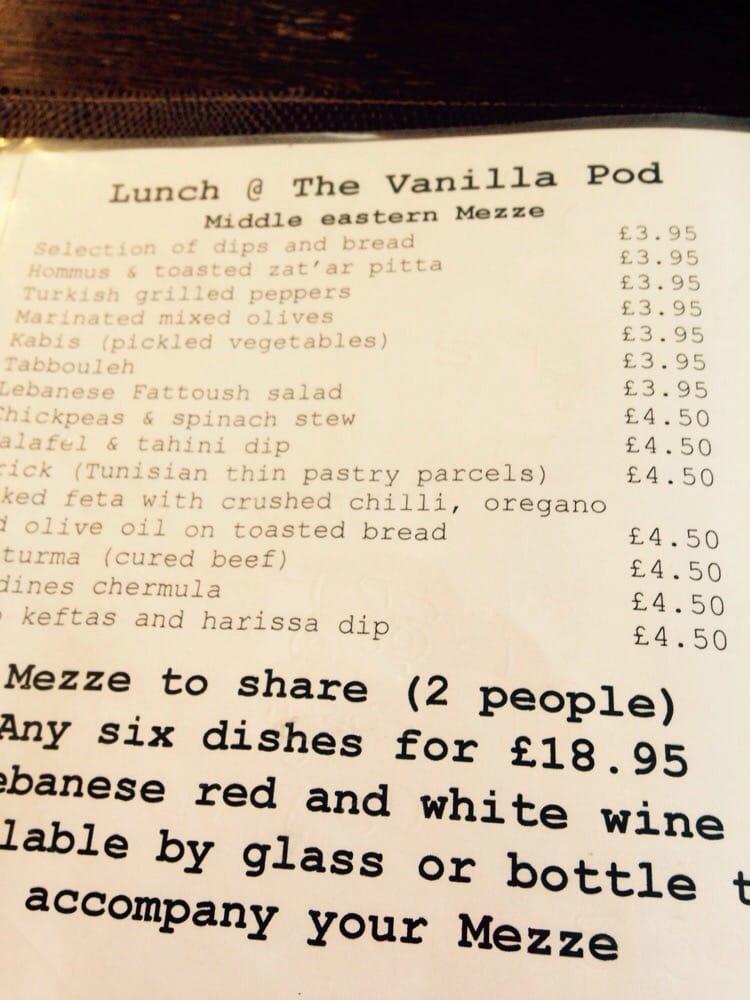 Menu at The Vanilla Pod restaurant, Lynton