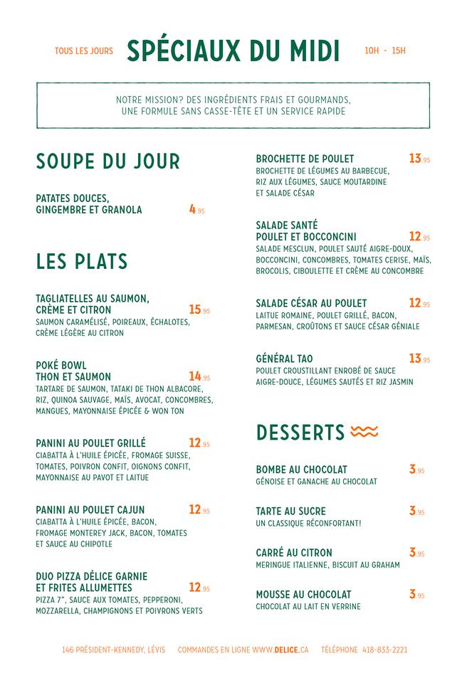 Menu au Délice Resto Lounge pub et bar, Levis, 146