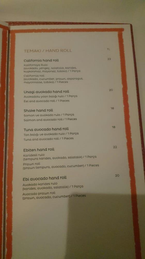 Menu at IZAKA TERRACE, Istanbul