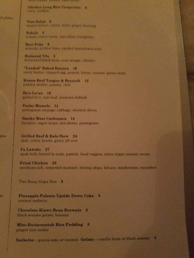 Menu at Mud Hen Water pub & bar, Honolulu, Waialae Ave