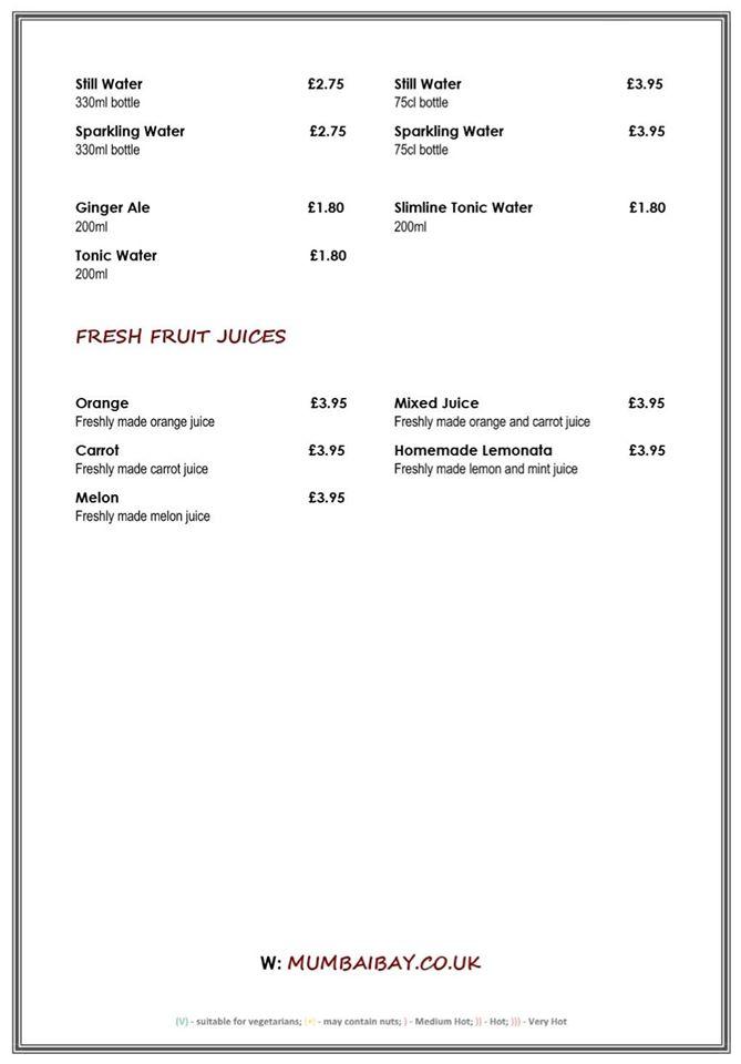 Menu at Mumbai Bay restaurant, Sturminster Newton